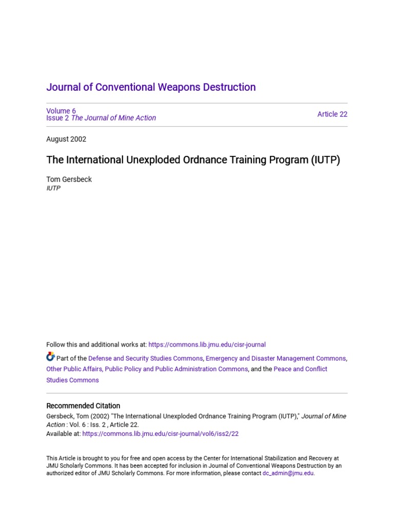 The International Unexploded Ordnance Training Program (IUTP) | PDF ...