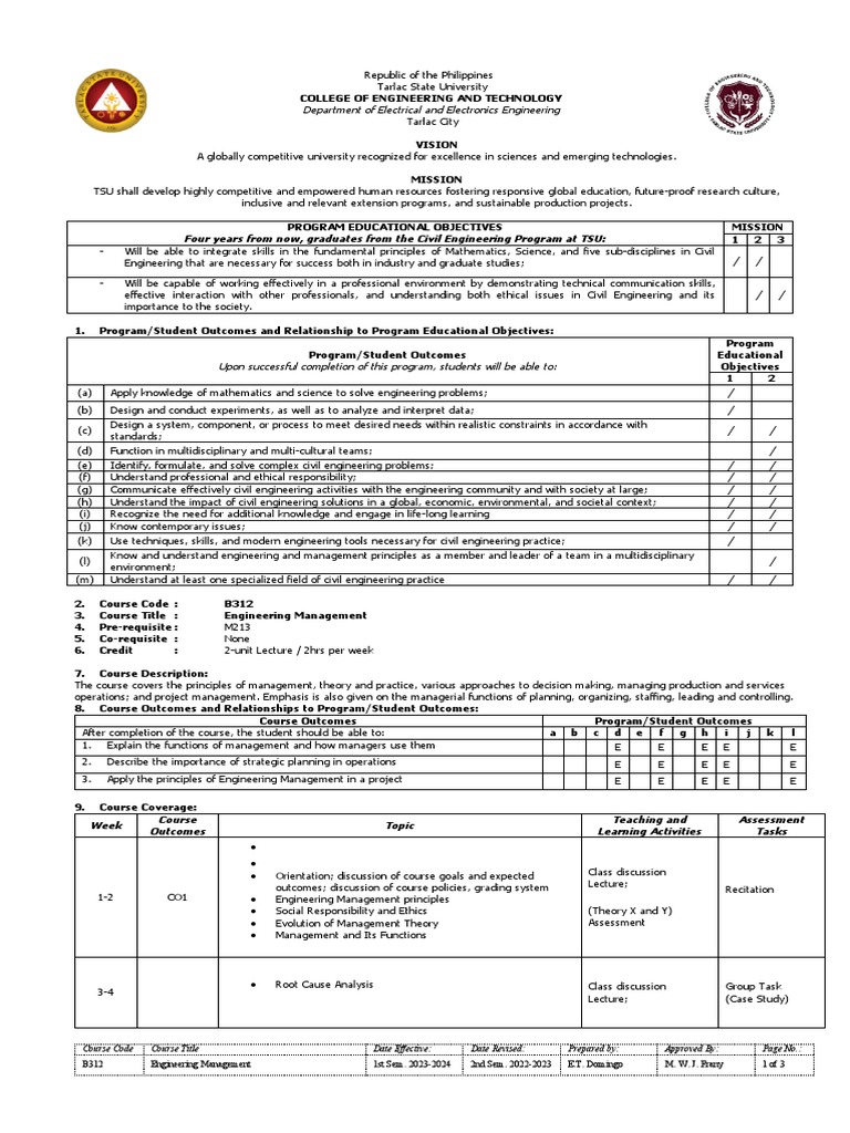 B312 Engineering Management Other Courses 1 | PDF | Engineering | Civil Engineering