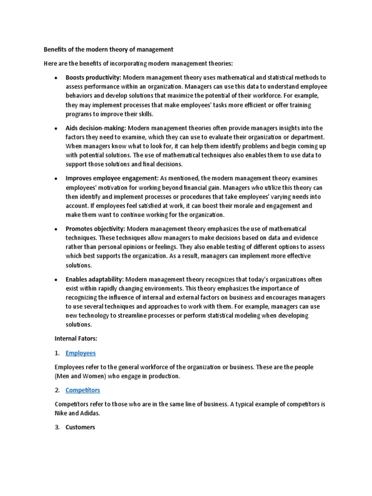 Benefits of The Modern Theory of Management | PDF | Leadership ...