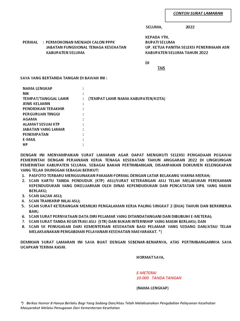 Contoh Surat Lamaran Seluma | PDF | Pengelolaan Keuangan & Uang