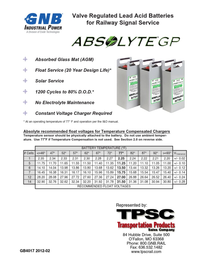 GB4017 2012-02 Absolyte GP Valve Regulated Lead Acid Batteries For ...