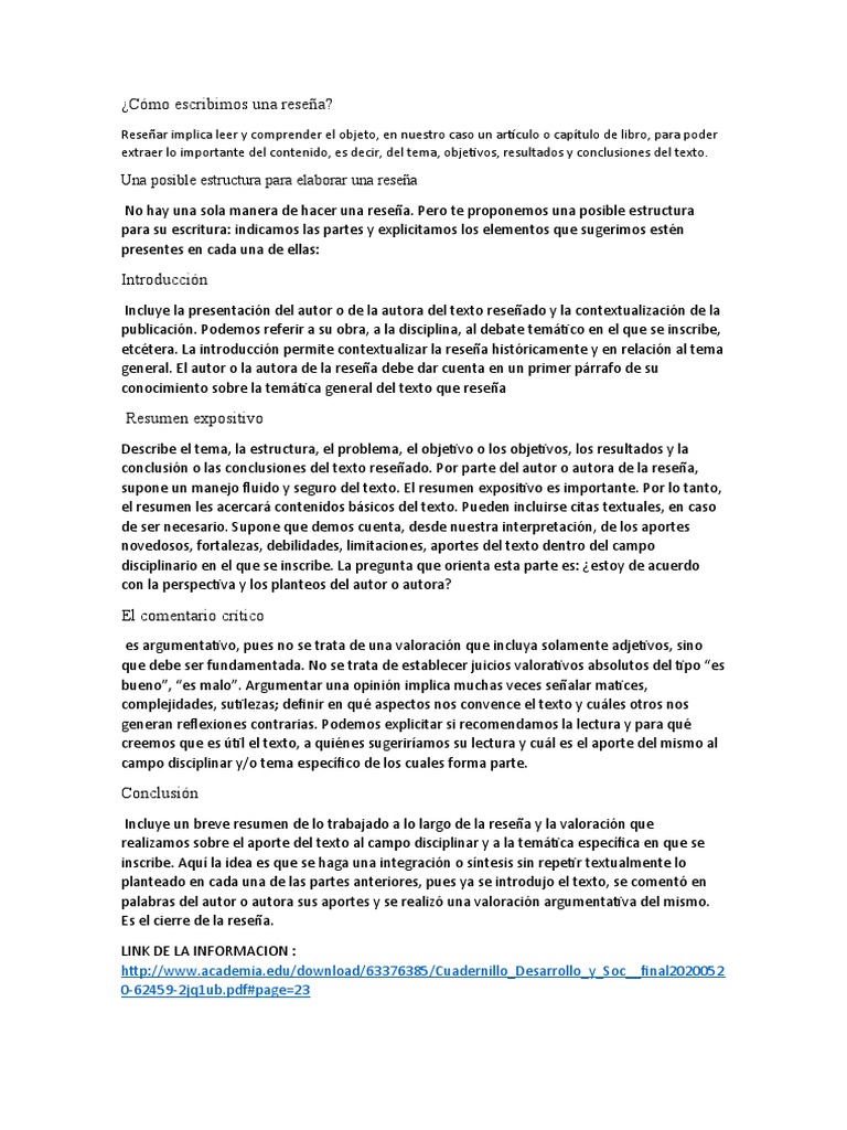 Cómo Escribimos Una Reseña Con Estructura | PDF | Autor