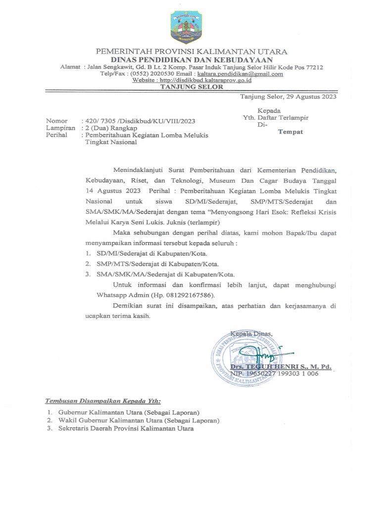 Surat Pemberitahuan Lomba Melukis Tingkat Nasional Pdf