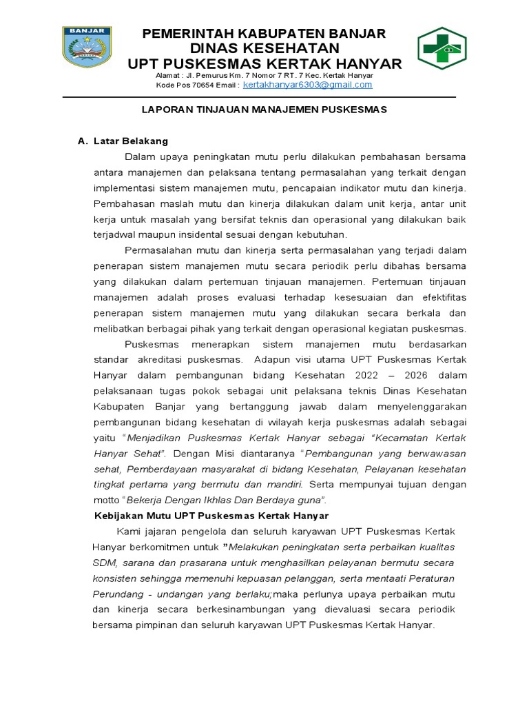 Laporan Tinjauan Manajemen Puskesmas | PDF