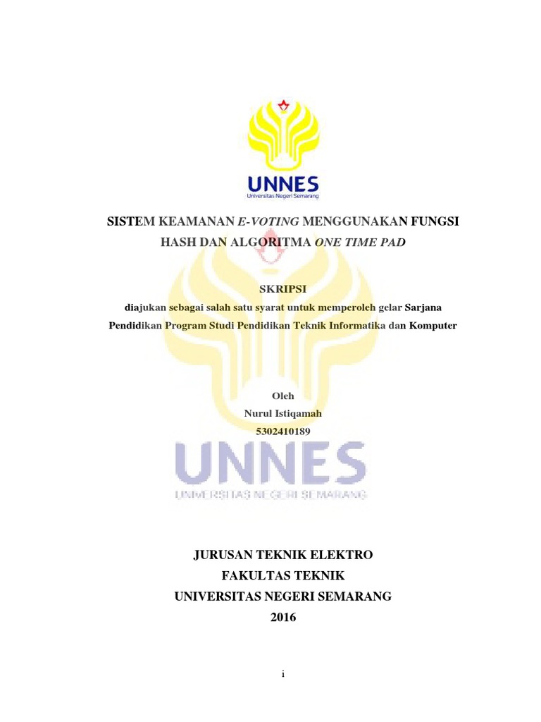 Sistem Keamanan E-Voting Menggunakan Fungsi Hash Dan Algoritma One Time ... Sistem Keamanan E-Voting Menggunakan Fungsi Hash Dan Algoritma One Time ...