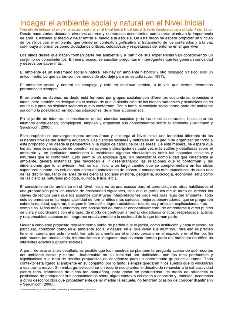 Indagar El Ambiente Social y Natural en El Nivel Inicial. Pag. 12-14 ...