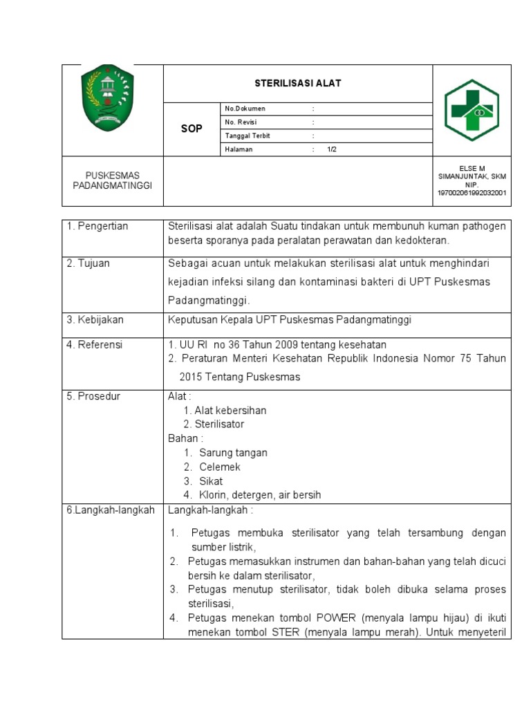 Sop Sterilisasi Alat | PDF