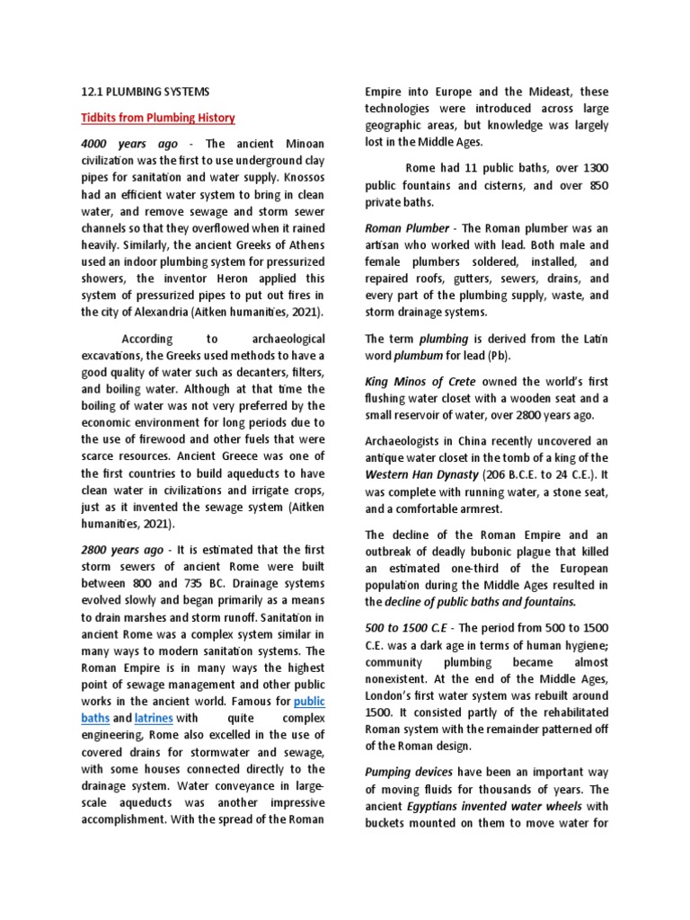 History of Plumbing Systems | PDF | Pressure | Water