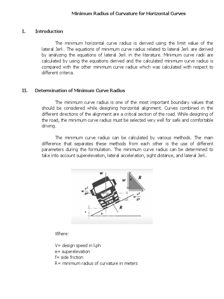 Minimum Radius of Curvature for Horizontal Curves | PDF | Curvature ...