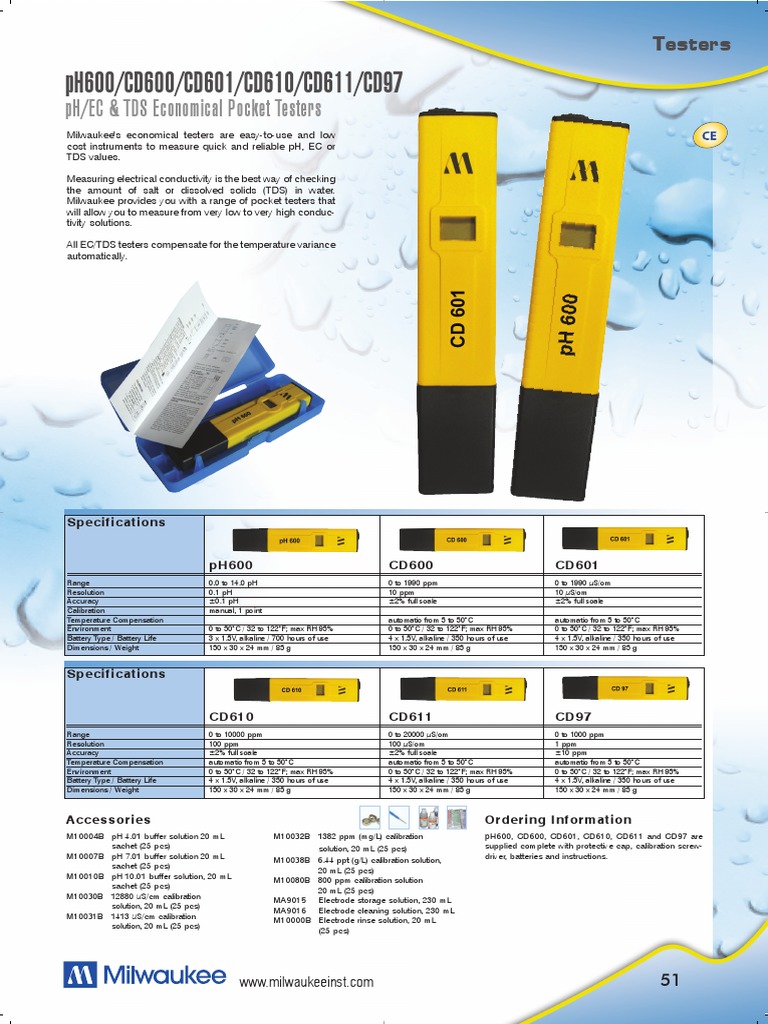 pH600/CD600/CD601/CD610/CD611/CD97: pH/EC & TDS Economical Pocket ...
