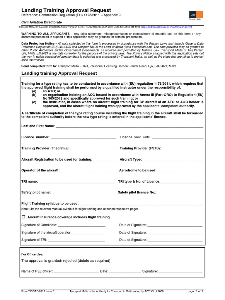 Landing Training Approval Request Form | PDF
