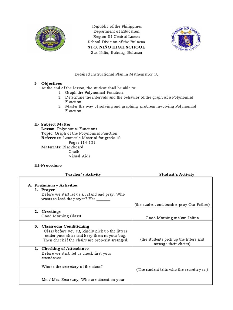 LESSON PLAN GRAPH OF POLYNOMIAL FUNCTION (Recovered) | PDF | Function (Mathematics) | Mathematics