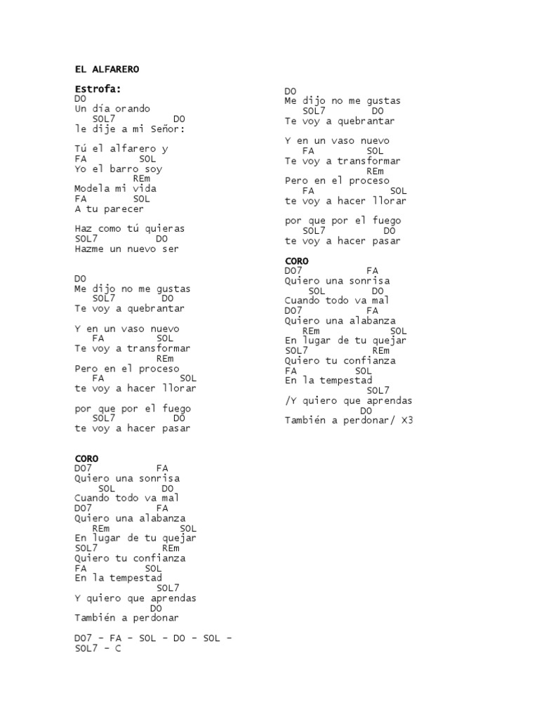 Acordes y letra de "El Alfarero" | PDF