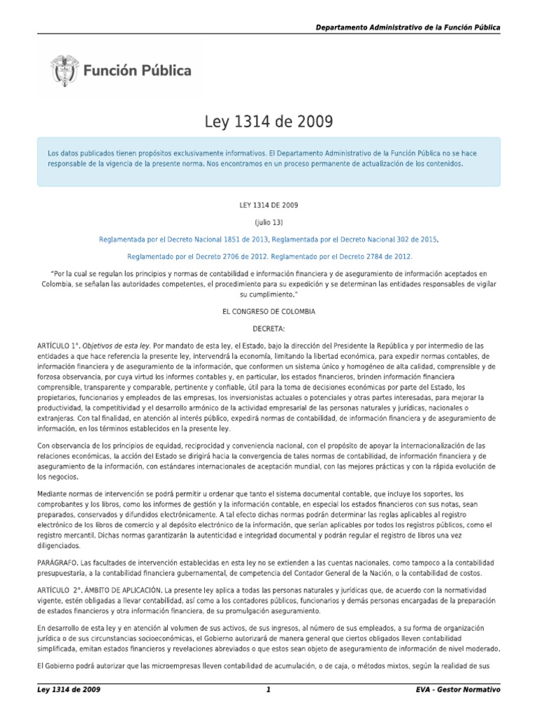 Ley 1314 Del 2009 Del 12 de Julio | PDF