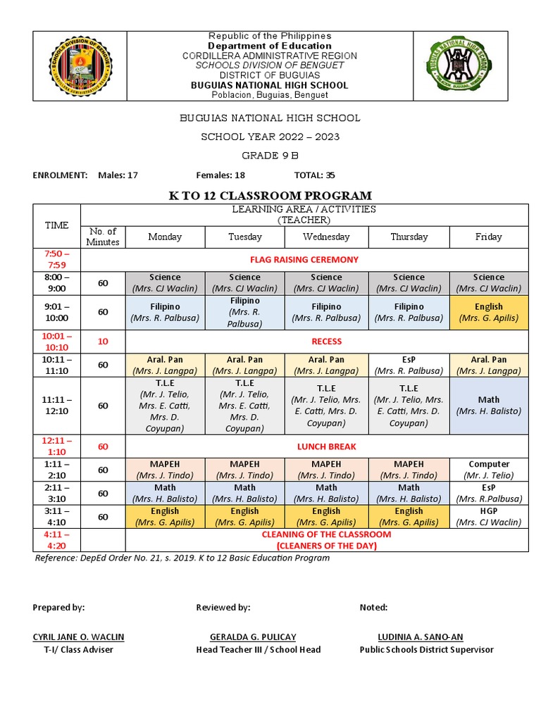 Class & Teachers Program | Download Free PDF | Asia | Philippines