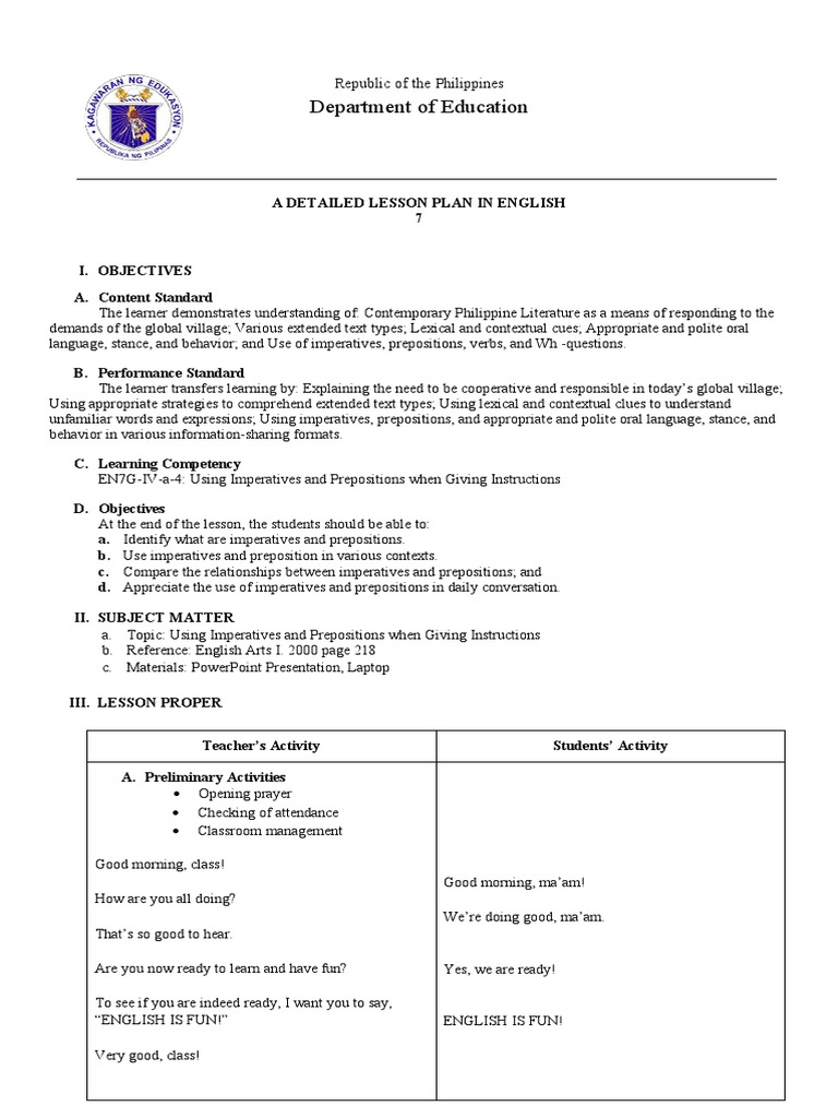 Using Imperatives and Prepositions in Instructions | PDF