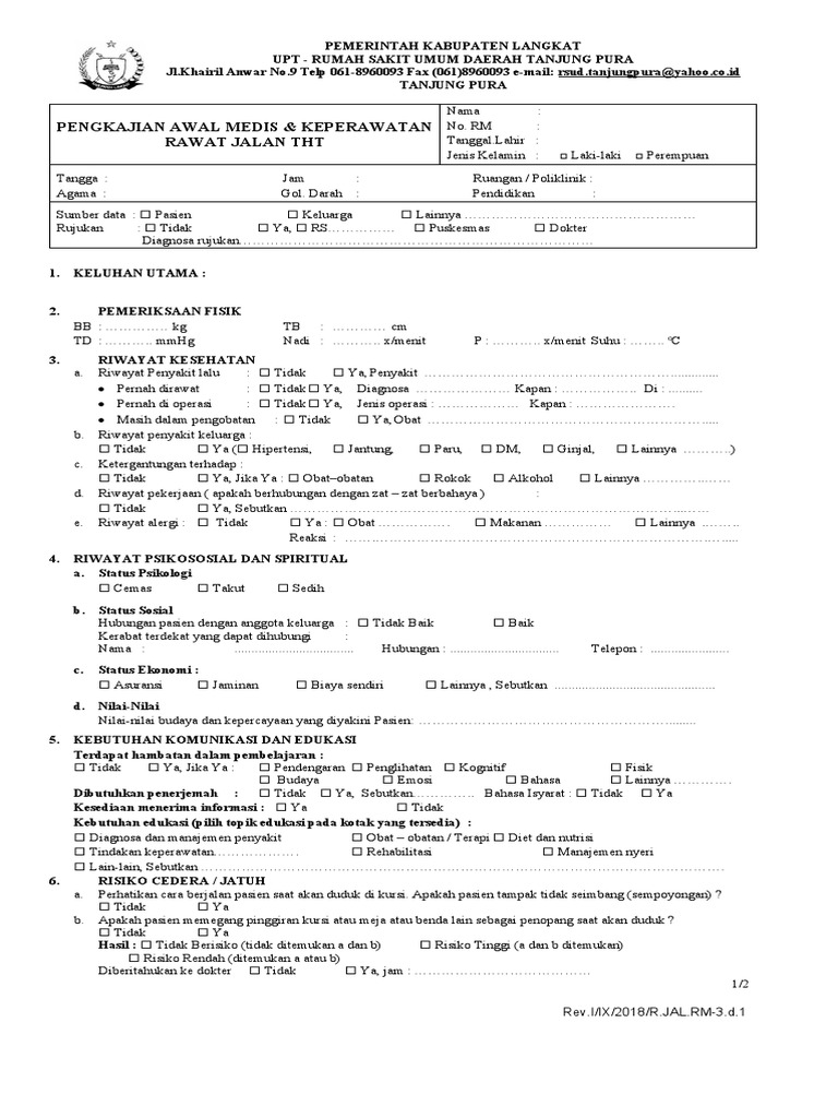 R.jal - RM-3.d.1 Pengkajian Awal Medis & Keperawatan Rawat Jalan THT 3 Maret | PDF