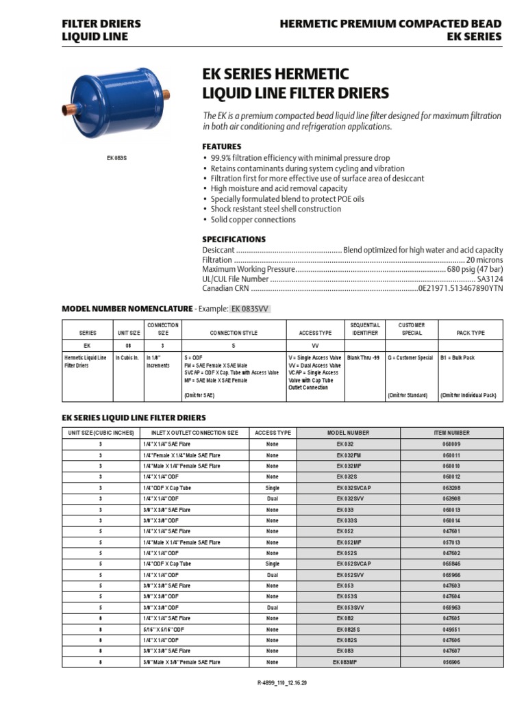 Ek Series Hermetic Liquid Line Filter Driers Catalog en Us 1620596 ...