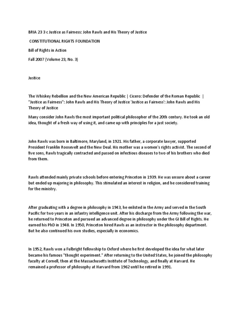 John Rawls Justice As Fairness | PDF | John Rawls | Justice