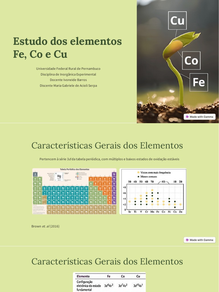 Estudo Dos Elementos Ferro (Fe), Cobalto (Co) e Cobre (Cu) | PDF ...