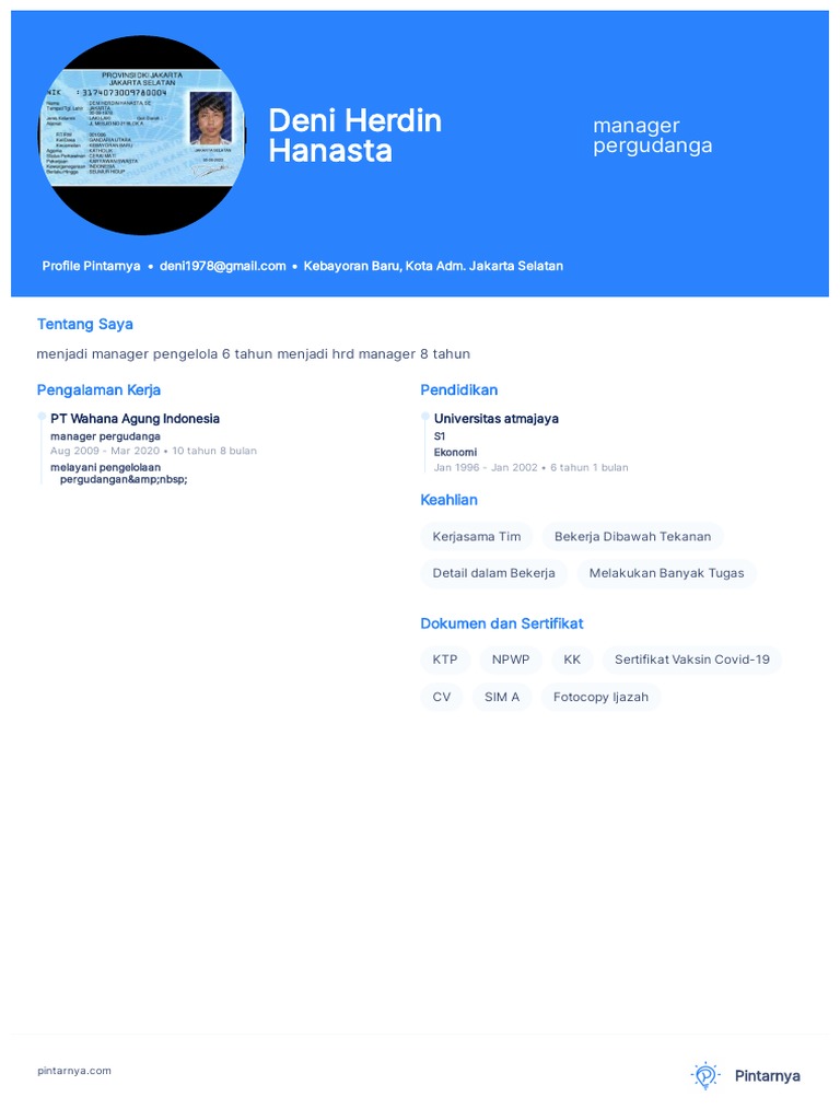 Deni Herdin Hanasta Pintarnya CV | PDF