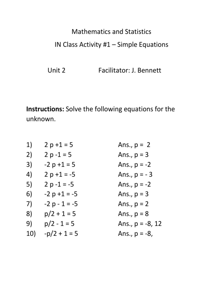 Simple Equation Activity | PDF | Teaching Methods & Materials