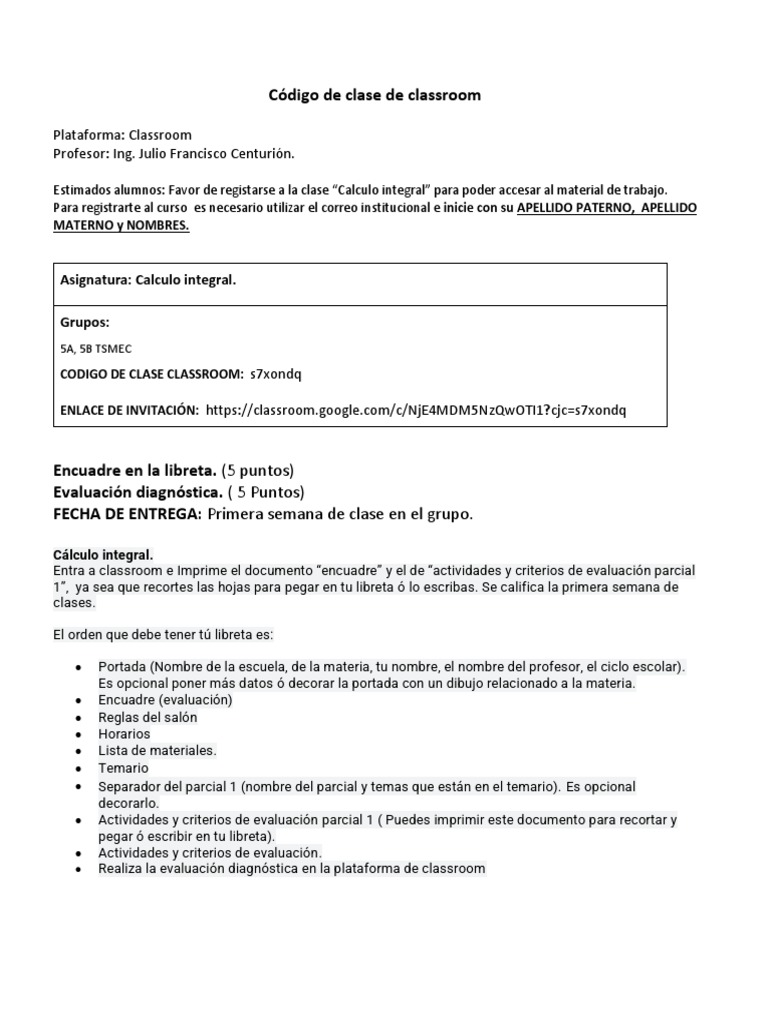 Codigo Classroom Cal Integral. | PDF | Crecimiento personal y profesional | Arte