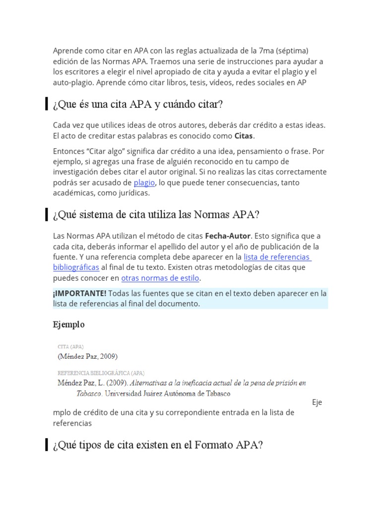 Aprende Como Citar en APA Con Las Reglas Actualizada de La 7ma | PDF ...