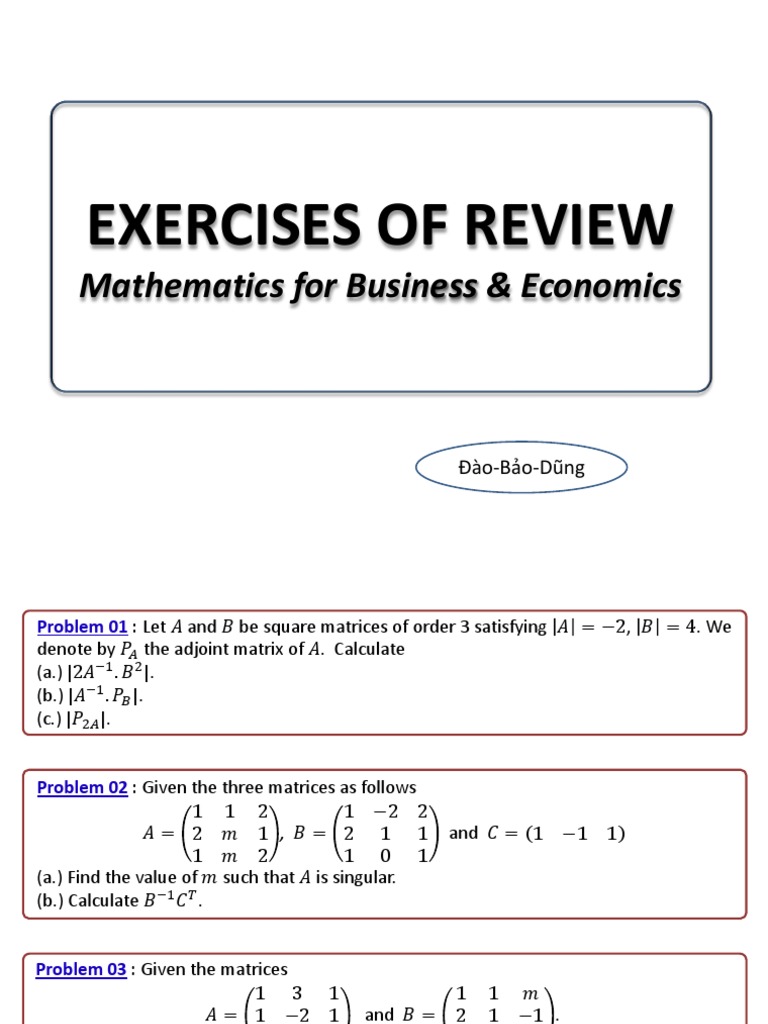 Exercises of Review | PDF | Matrix (Mathematics) | Demand