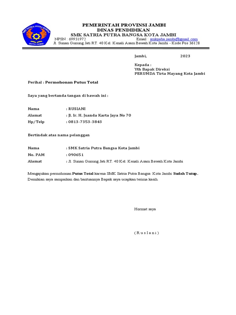 Surat Berhenti PDAM | PDF