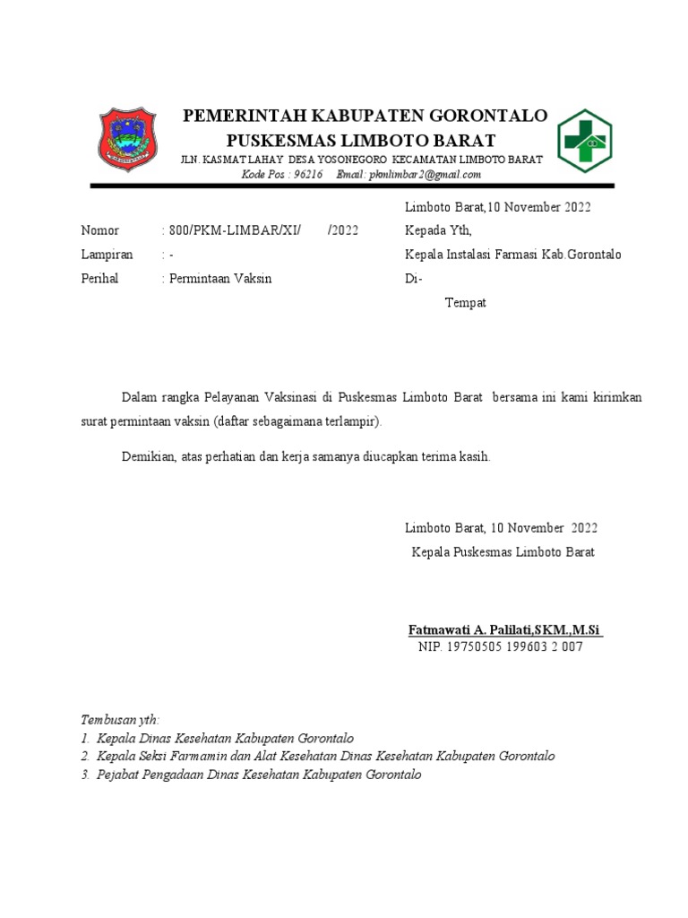 Surat Permintaan Vaksin Covid - Fix | PDF