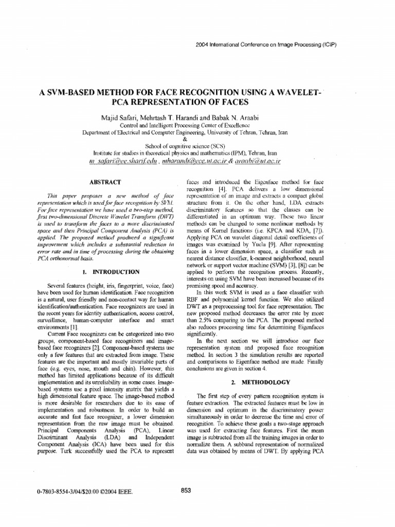 7 A Svm Based Method For Face Recognition Using A Wavelet Pca Pdf