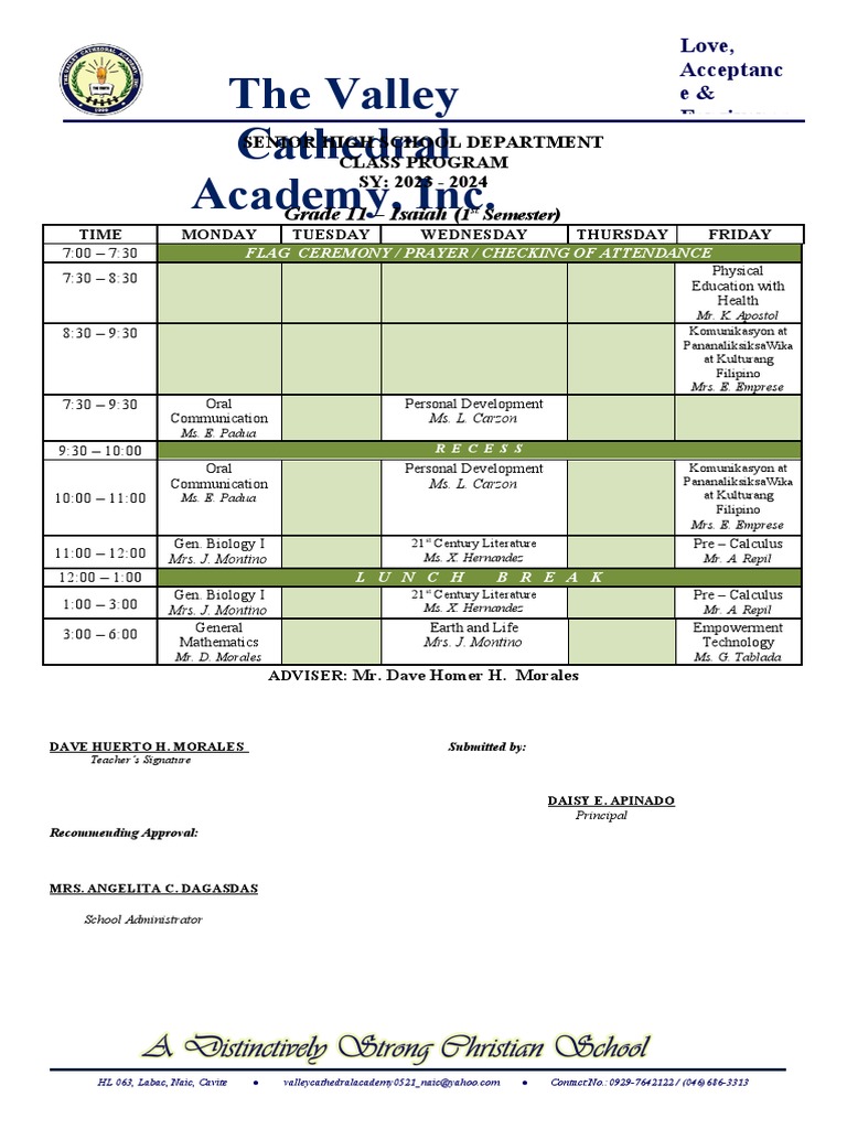 B 3 Sec G11 Senior High School Class Program 2023 2024 | PDF | Science