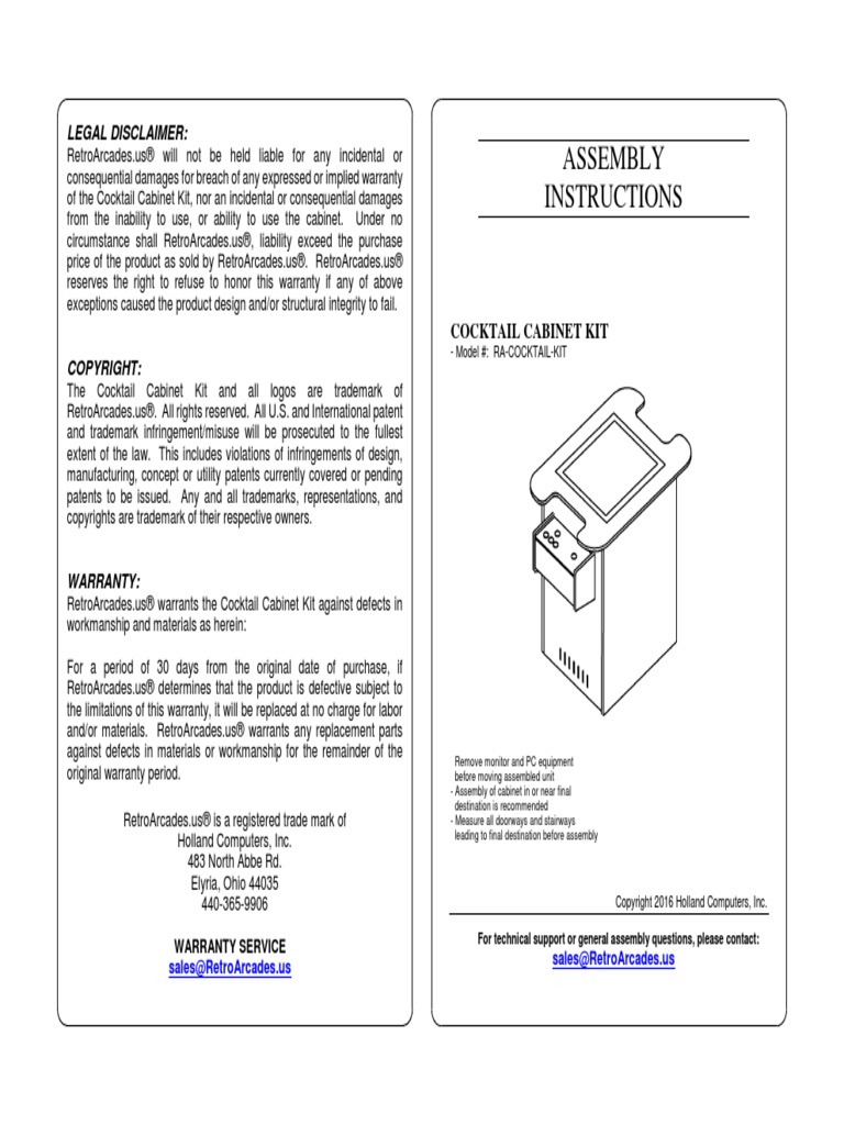 Cocktail Cabinet Kit Assembly Manual | PDF | Trademark | Computer Monitor
