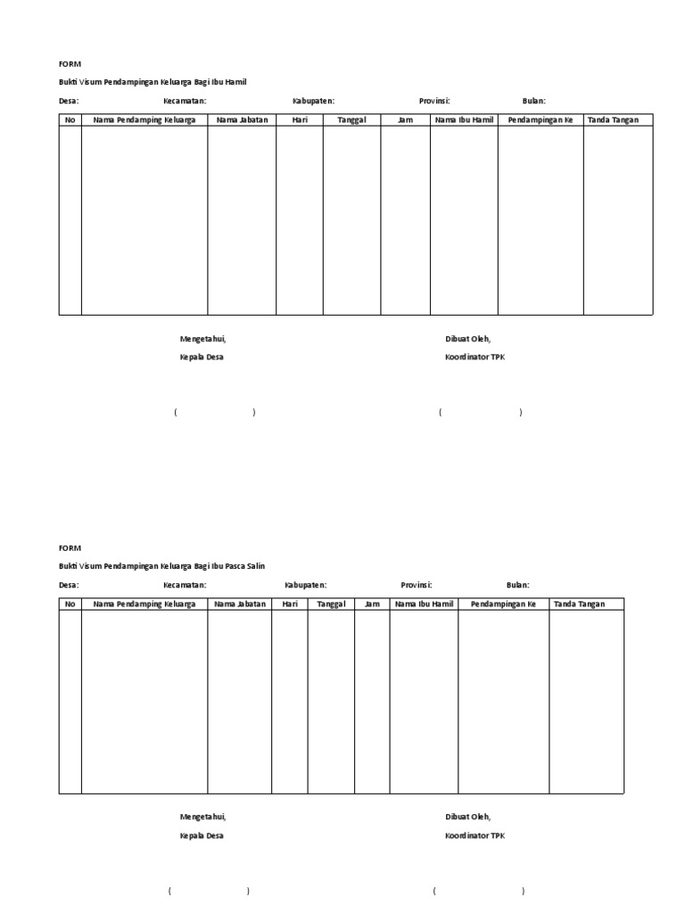 Formulir Visum Pendampingan Ibu Hamil | PDF