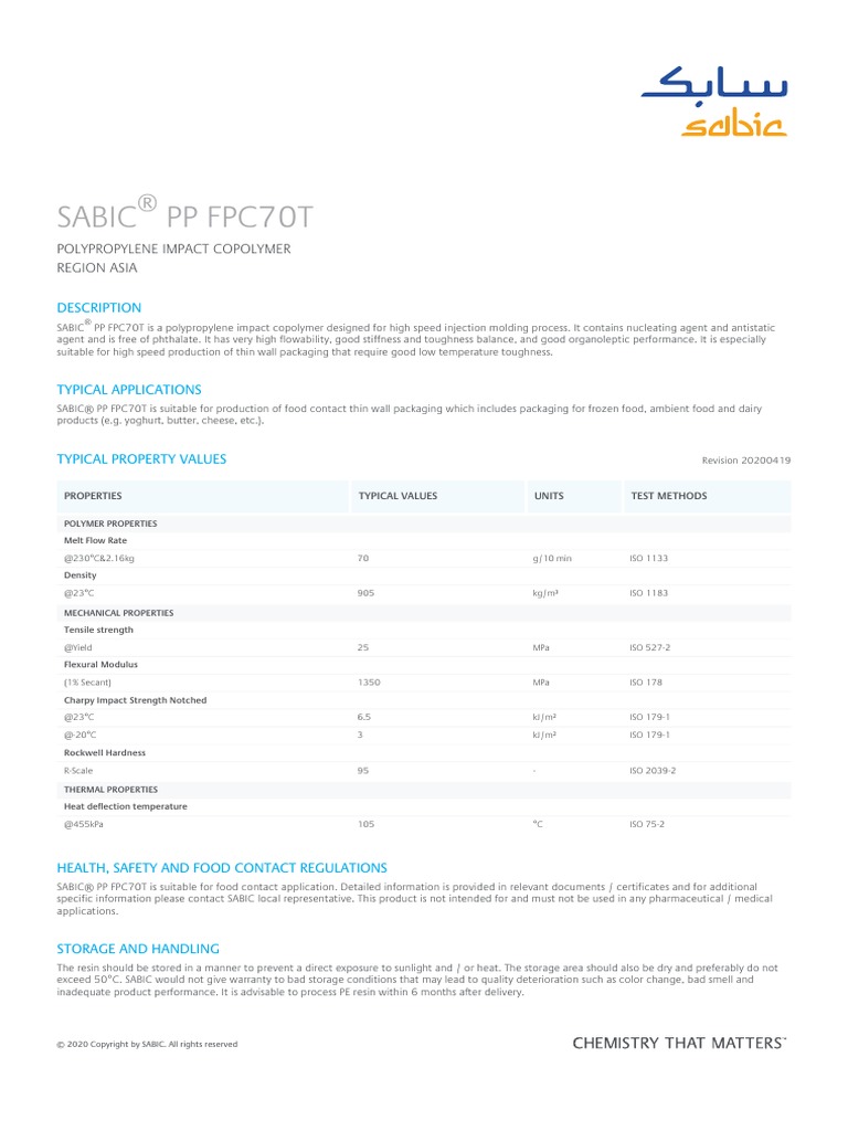 SABIC® PP - FPC70T - Asia - Technical - Data - Sheet | PDF | Materials ...
