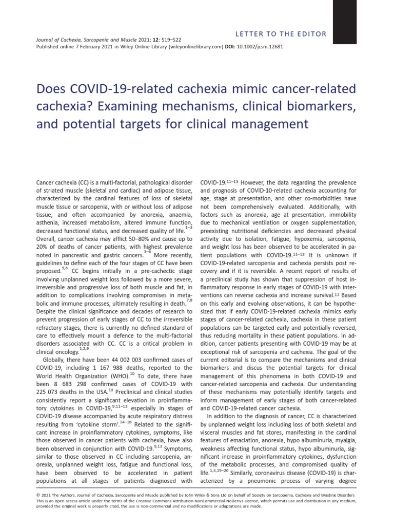 COVID-19 vs. Cancer Cachexia: Mechanisms & Management | PDF | Self ...