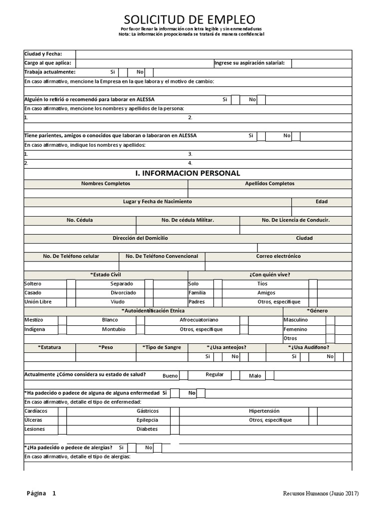 Solicitud de Empleo 2017alessa | PDF | Gestión de recursos humanos