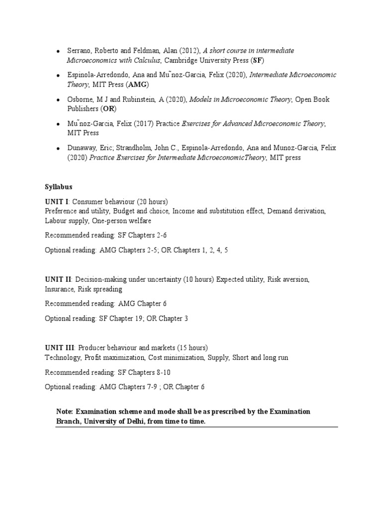 Inter Micro Syllabus | PDF | Finance & Money Management