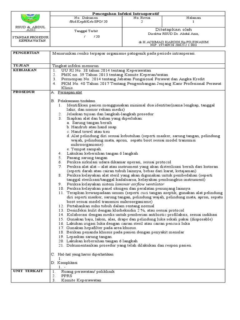 Spo Pencegahan Infeksi Intraoperatif | PDF
