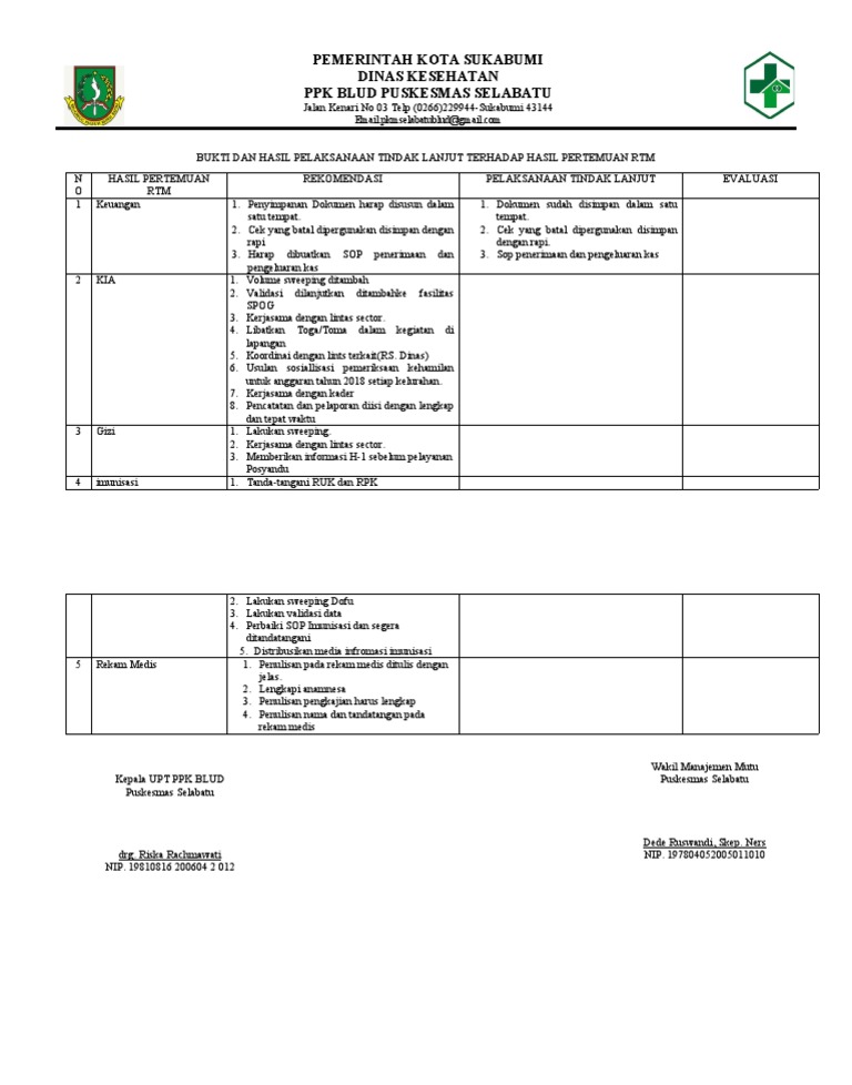 Contoh Tindak Lanjut RTM | PDF