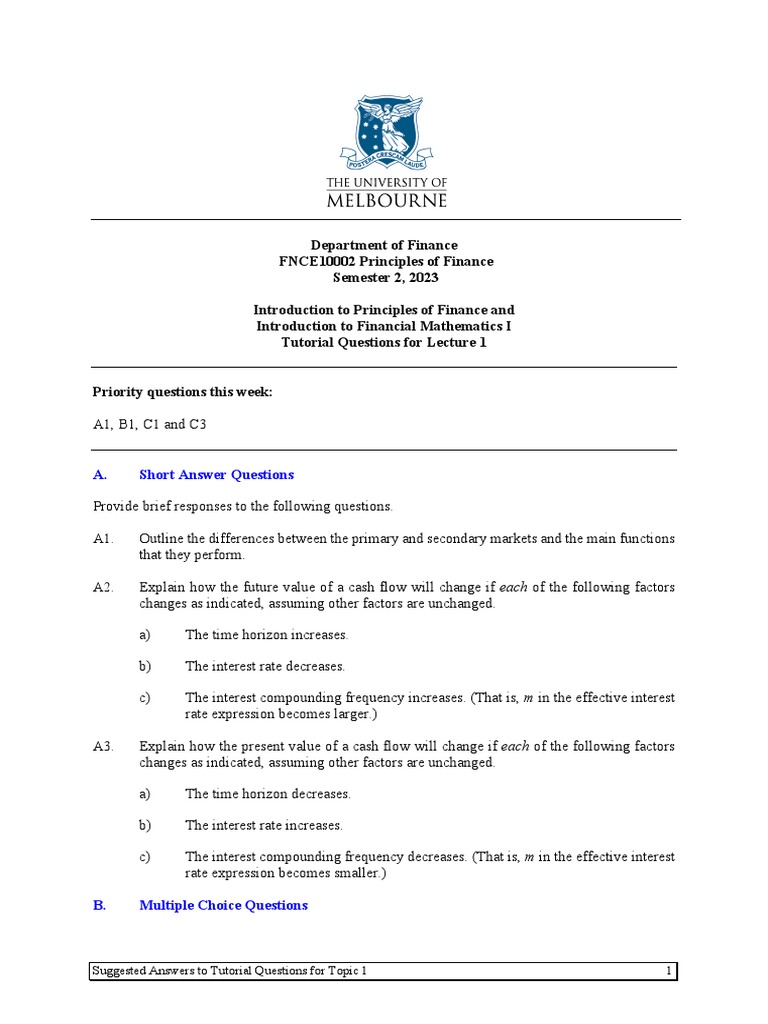 Tutorial 1-3 | PDF | Bonds (Finance) | Interest