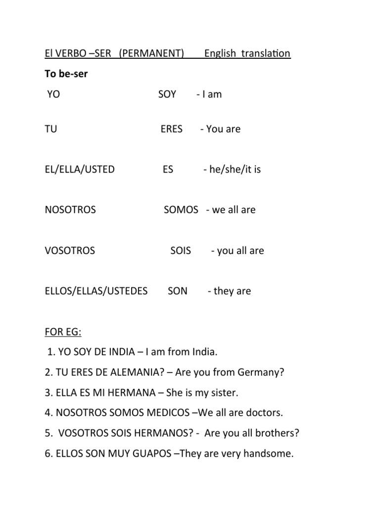 El Verbo Ser Notes | PDF