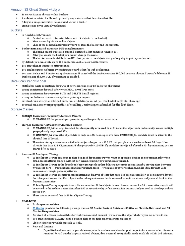 AWS S3 Cheatsheet | PDF | Amazon Web Services | Computer Data Storage