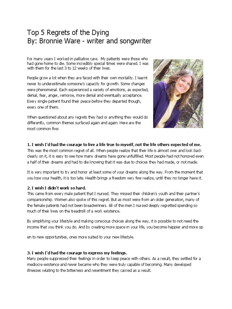 Top 5 Regrets of The Dying | PDF | Psychology