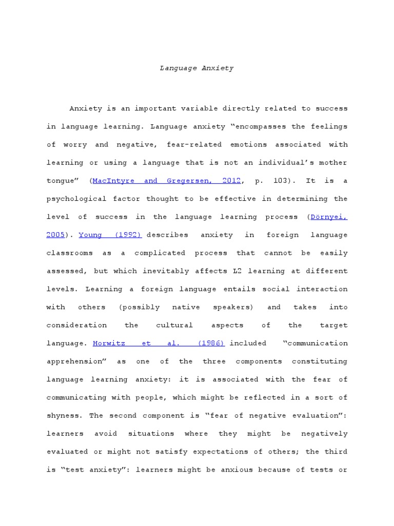 Language Anxiety | PDF | Anxiety | Learning
