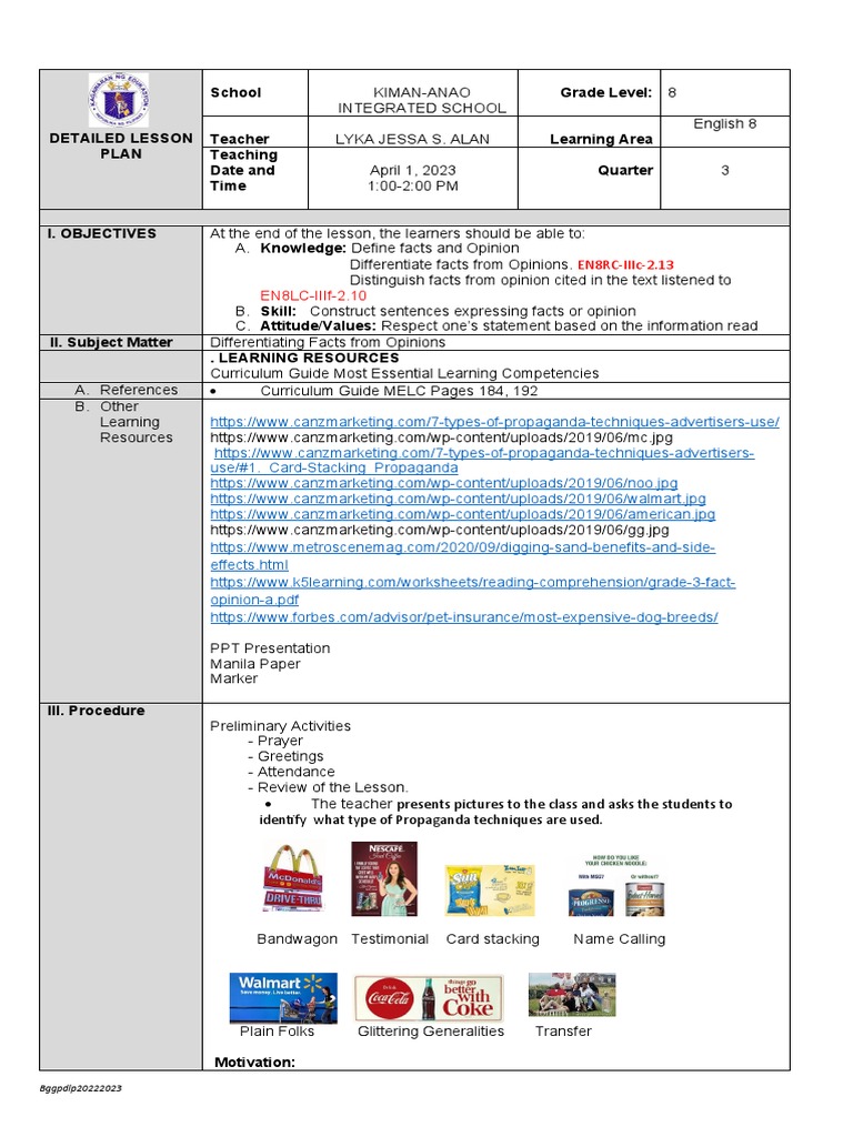 Detailed Lesson Plan | PDF | Learning | Teachers