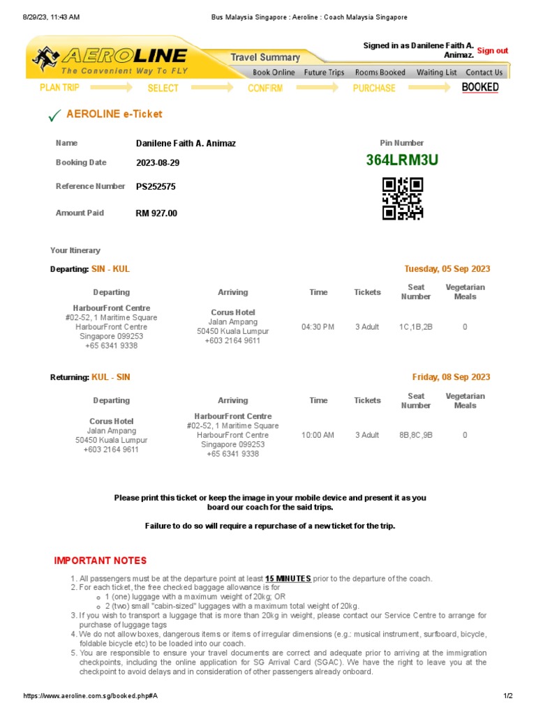 Aeroline Bus Travel Guide: KL to SG | PDF | Baggage | Transport