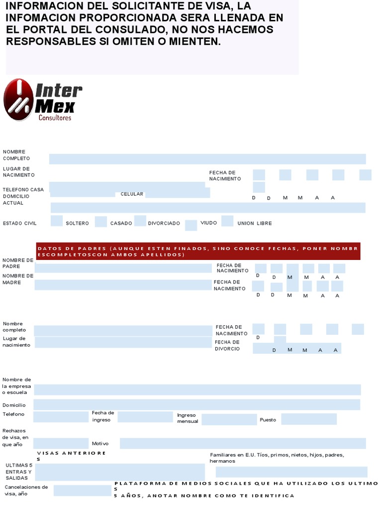 Información Personal para Solicitud de Visa | PDF | ciberespacio ...