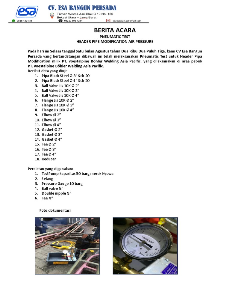 Pneumatic Test Header Pipa 2023 | PDF